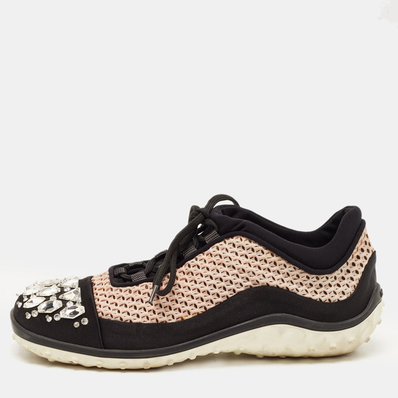 Miu Miu | Shoes | Miu Miu Blackpink Neoprene And Mesh Crystal Embellished Low Top Sneakers ...